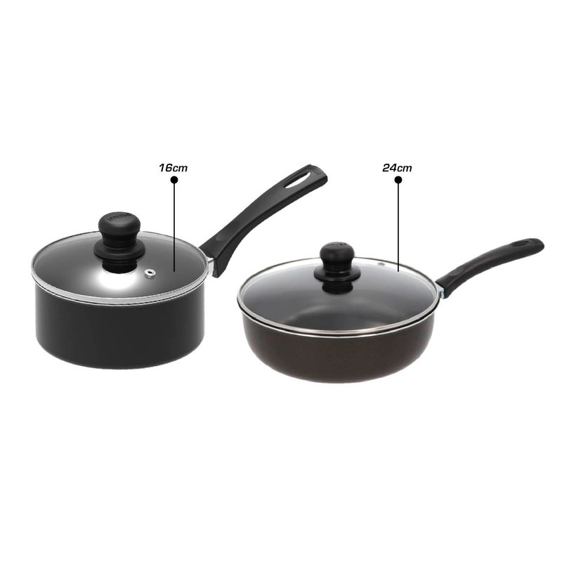 Set Sartén Jumbo 24cm + Perol 16cm IMUSA Smart con tapa de vidrio - Imusa