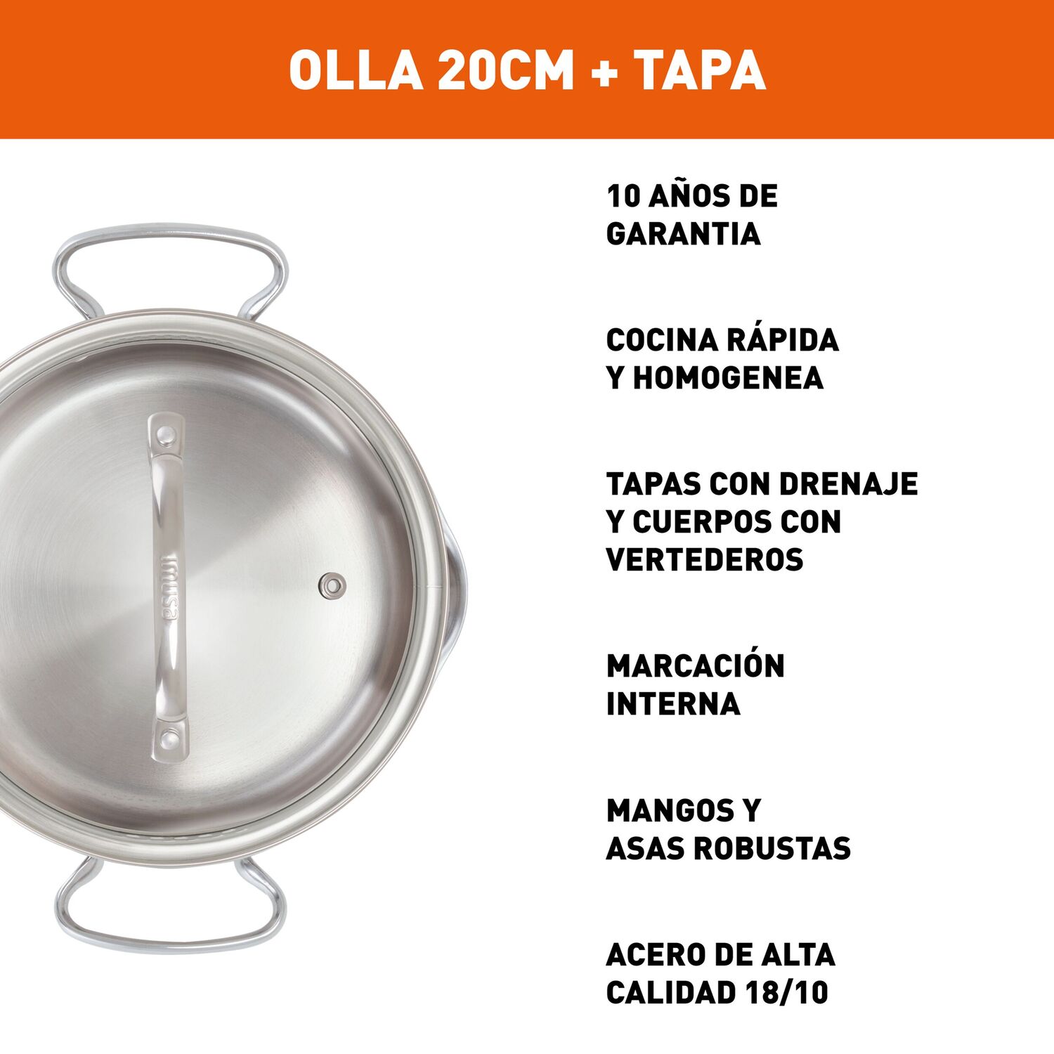 Olla IMUSA Maestro 20cm Acero Inoxidable Tapa de Vidrio - Imusa