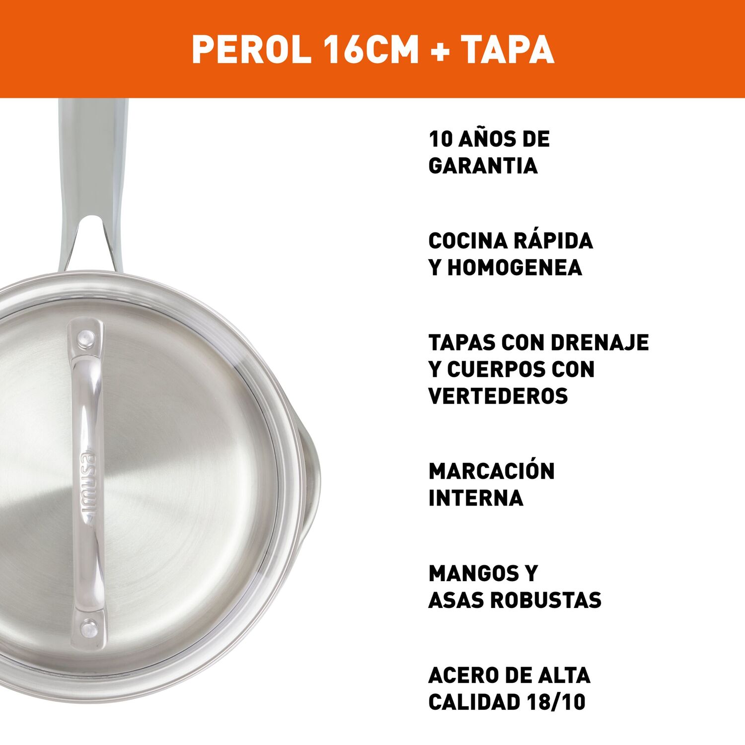 Perol IMUSA Maestro 16cm Acero inoxidable Tapa de Vidrio - Imusa